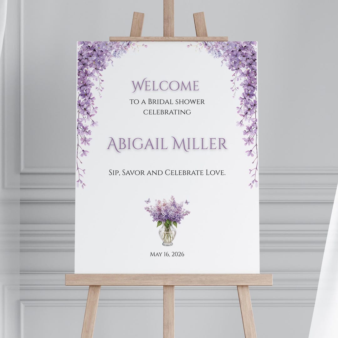 Lilac Welcome Sign, Boho Bridal Shower Welcome Sign Template, Digital ...