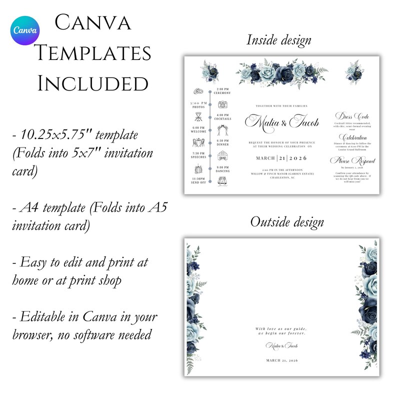 Navy Blue Gate Fold Wedding Invitation, Luxury Wedding Invitation Suite ...