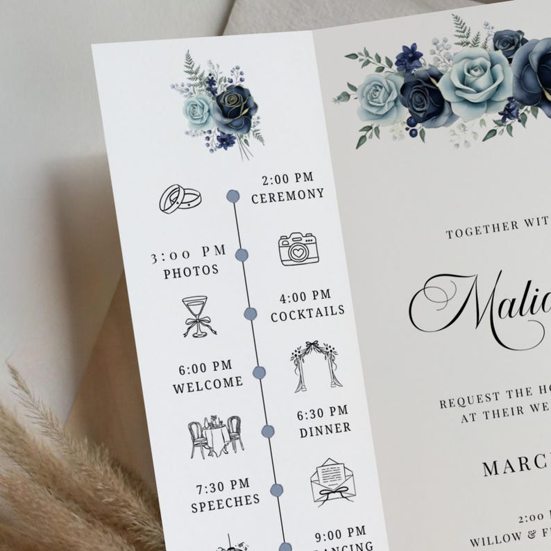 Navy Blue Gate Fold Wedding Invitation, Luxury Wedding Invitation Suite ...