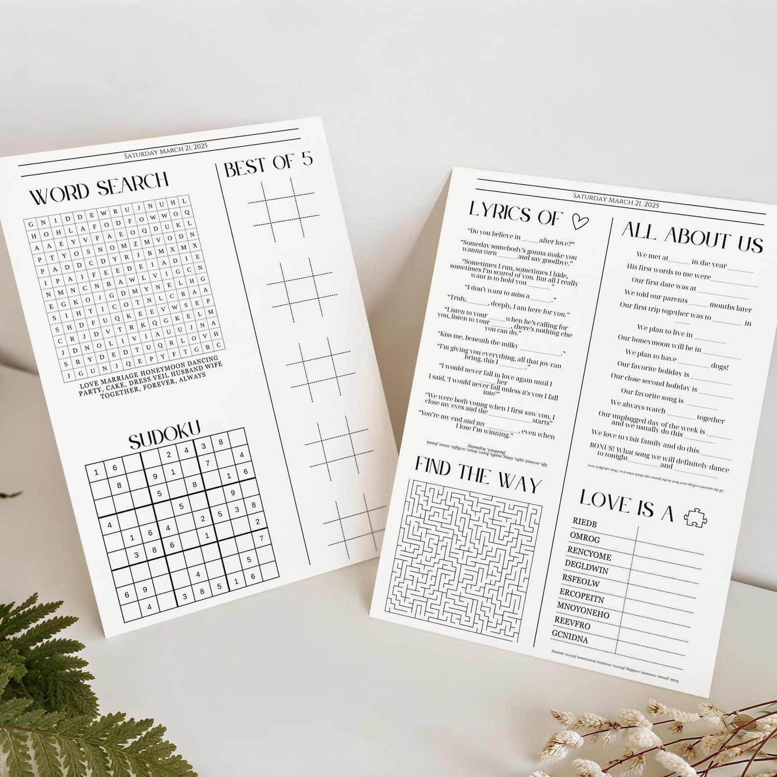 Wedding Activity Bundle, Folded Wedding Table Games, Wedding Activity ...