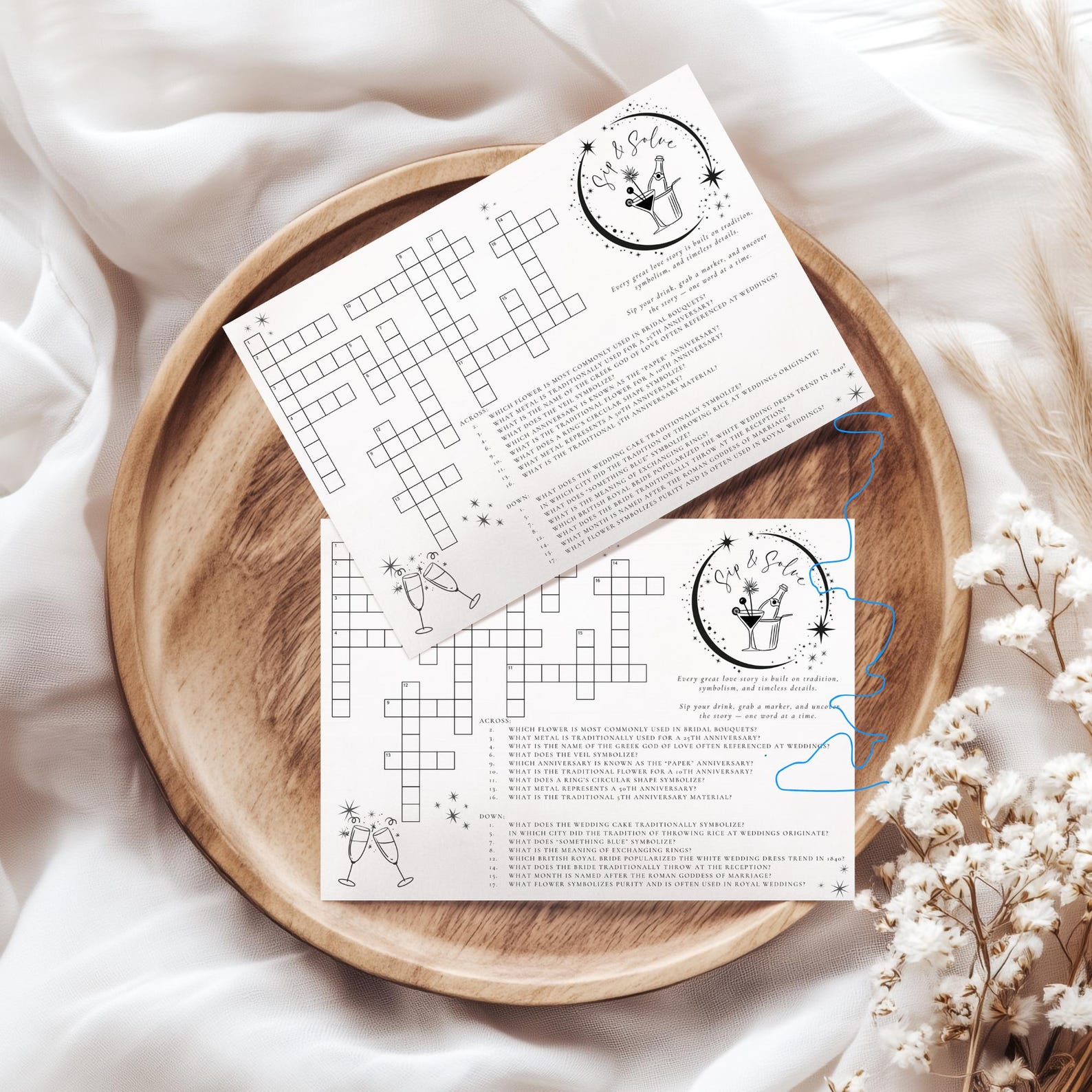 Wedding Game Board, Sip and Solve Wedding Sign Template, Interactive ...