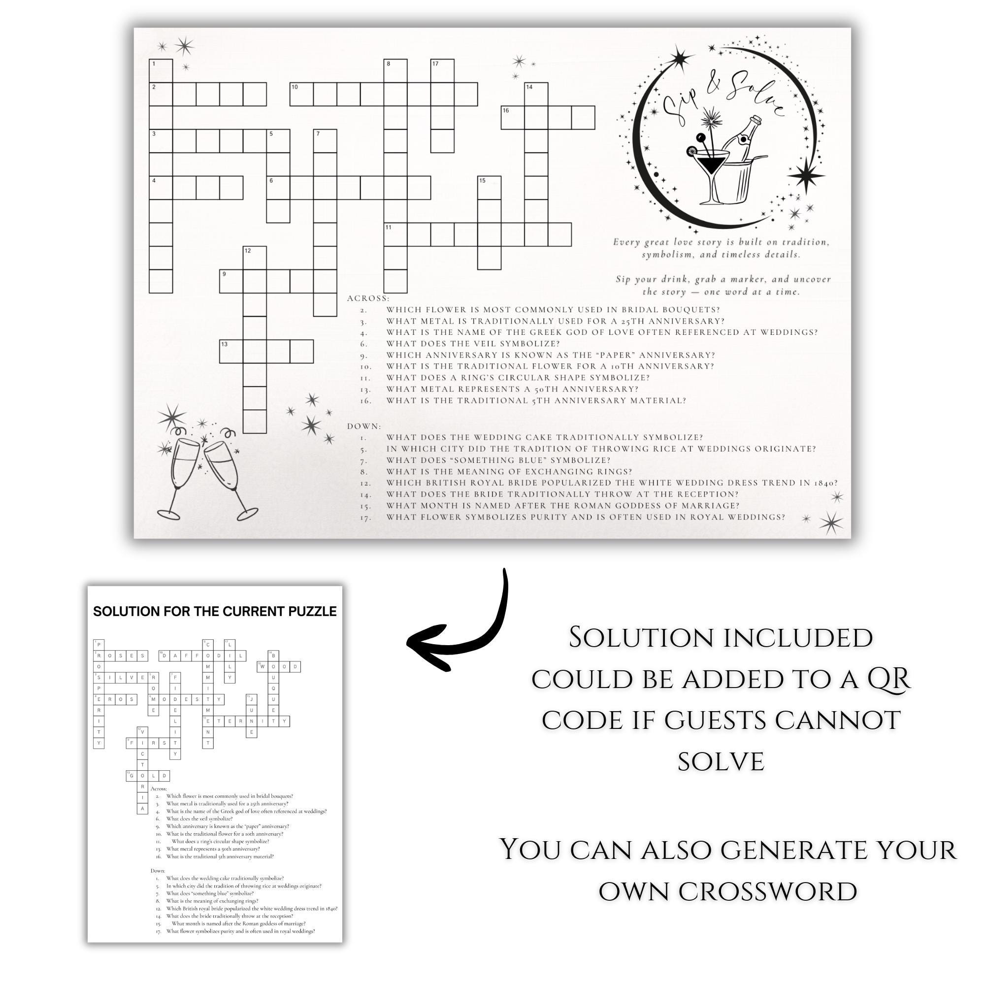 Wedding Game Board, Sip and Solve Wedding Sign Template, Interactive ...