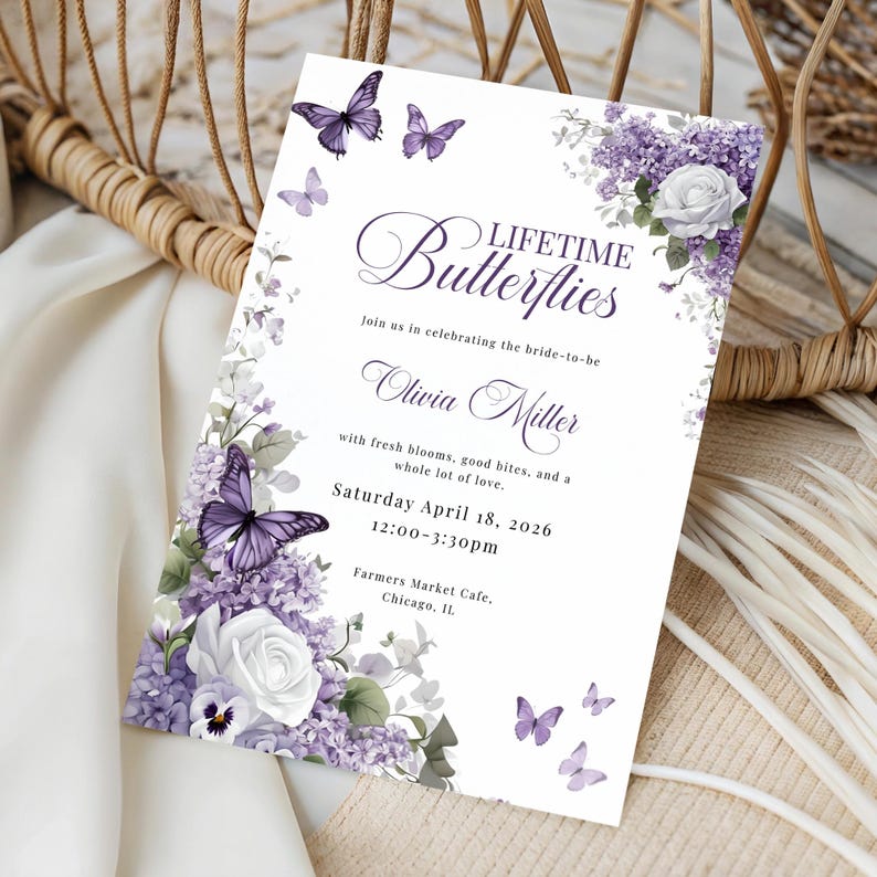 Lifetime of Butterflies Invitation, Butterfly Bridal Invitation, Spring ...