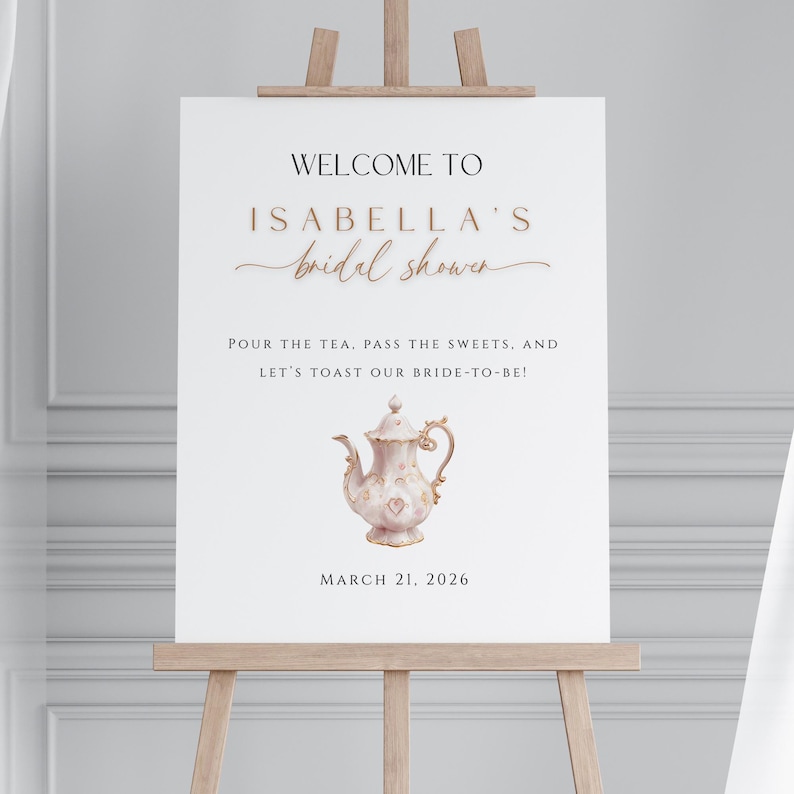 Tea With the Bride to Be Welcome Sign Template | Editable Bridal Shower ...
