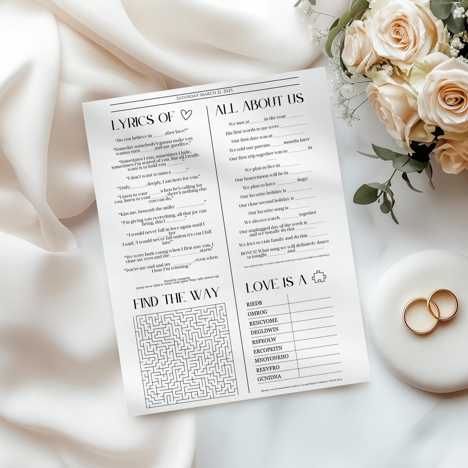 Wedding Activity Bundle, Folded Wedding Table Games, Wedding Activity ...