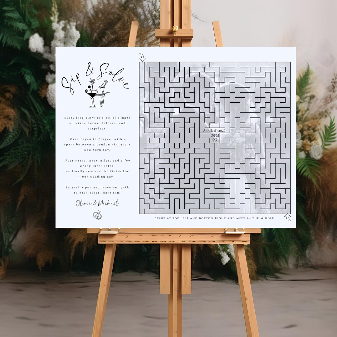 Wedding Game Board, Sip and Solve Wedding Sign Template, Cocktail Hour ...