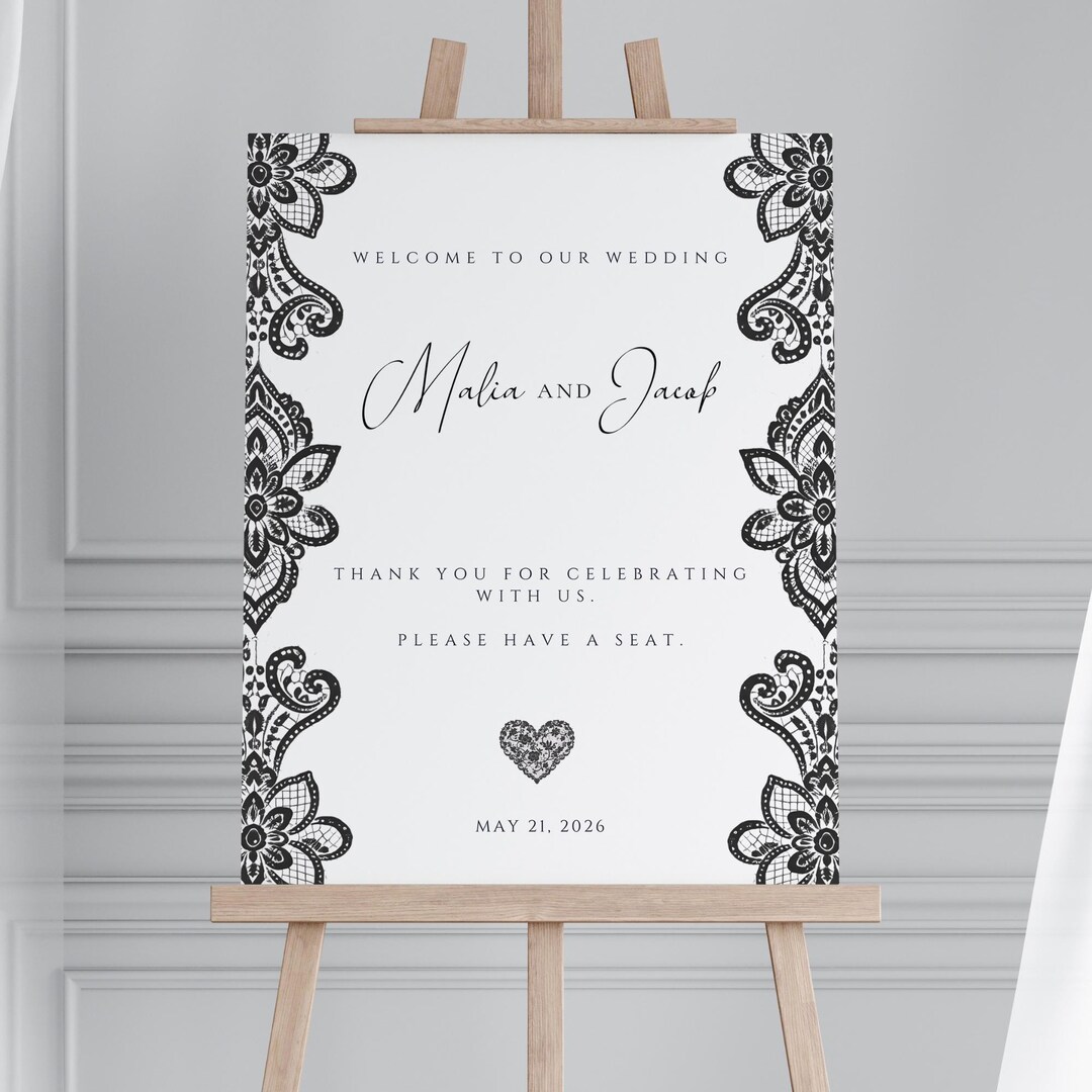 Elegant Wedding Template, Wedding Rehearsal Welcome Sign, Classy Black ...