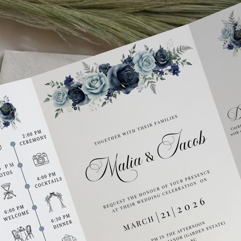 Navy Blue Gate Fold Wedding Invitation, Luxury Wedding Invitation Suite ...