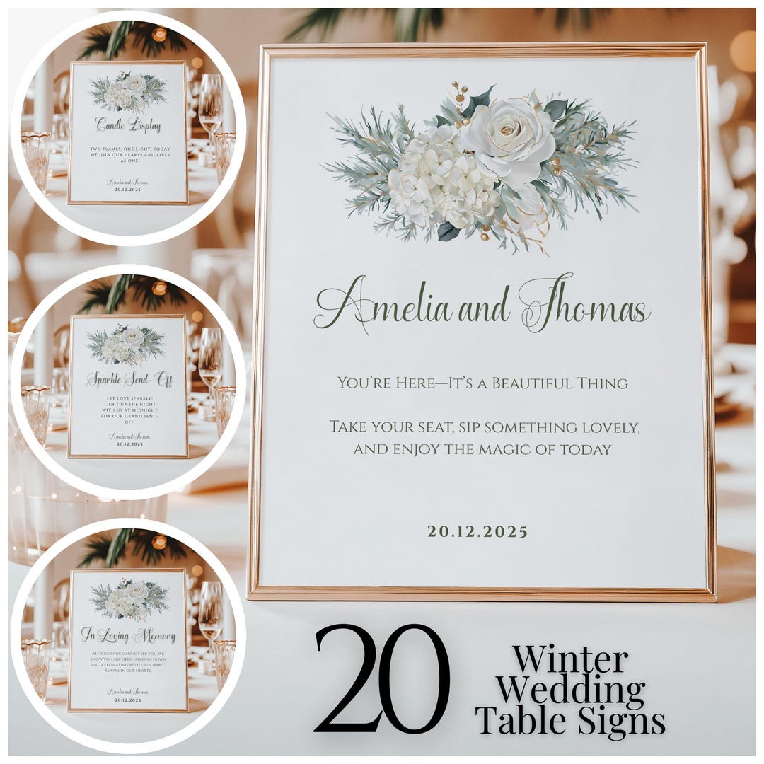 Winter Wedding Table Signs, Christmas Event Table Sign Templates ...
