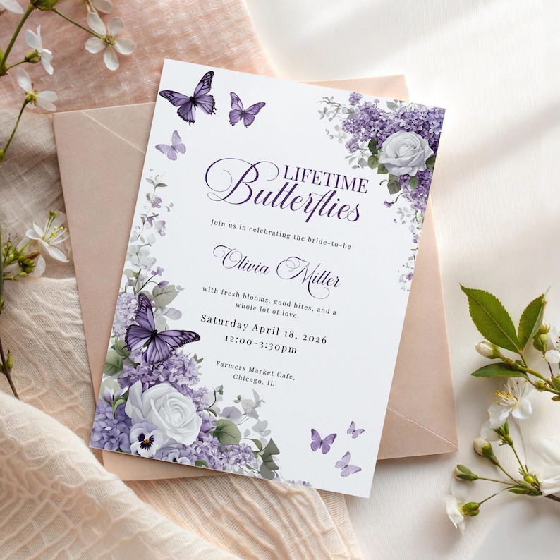 Lifetime of Butterflies Invitation, Butterfly Bridal Invitation, Spring ...