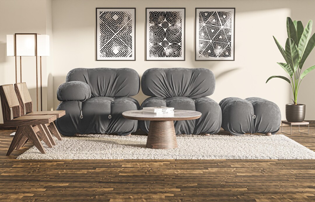 Neutral Gray African Line Art, Set of 3 Geometric Wall Art, Shaped ...