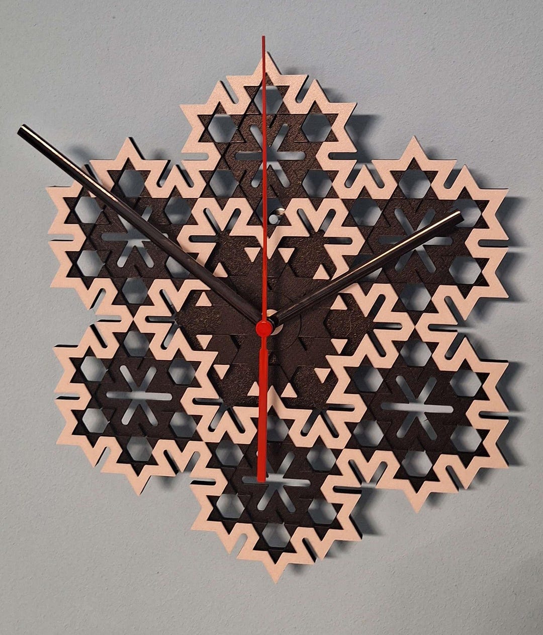 Fractal Styled 3D Printed Wall Clock 25cm9.8 Koch Curve Creative Home ...