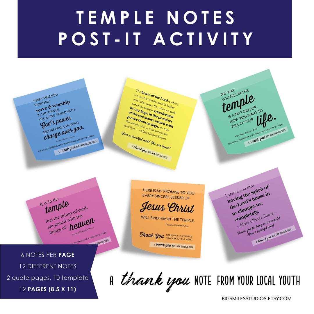 Temple Notes Post-it Activity • Youth Printable (digital Download) - Etsy