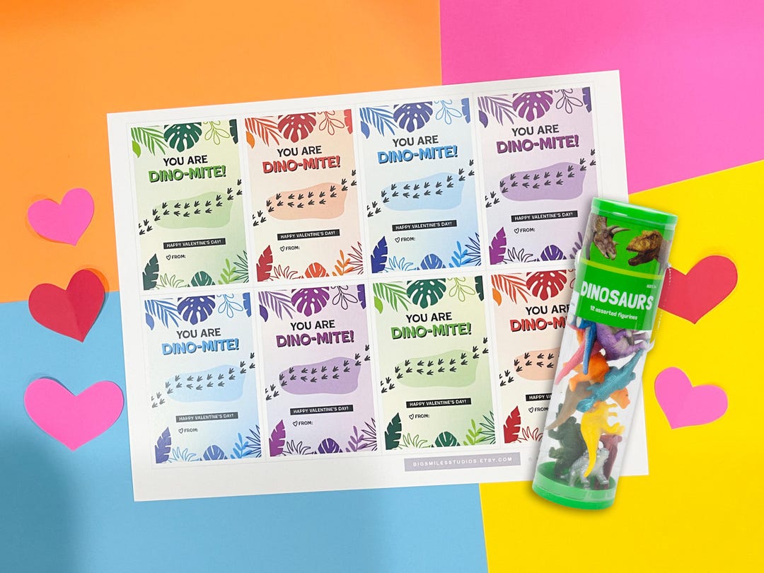 DINOSAUR VALENTINE • You're Dino-mite! • Set of 8 • Instant Download ...
