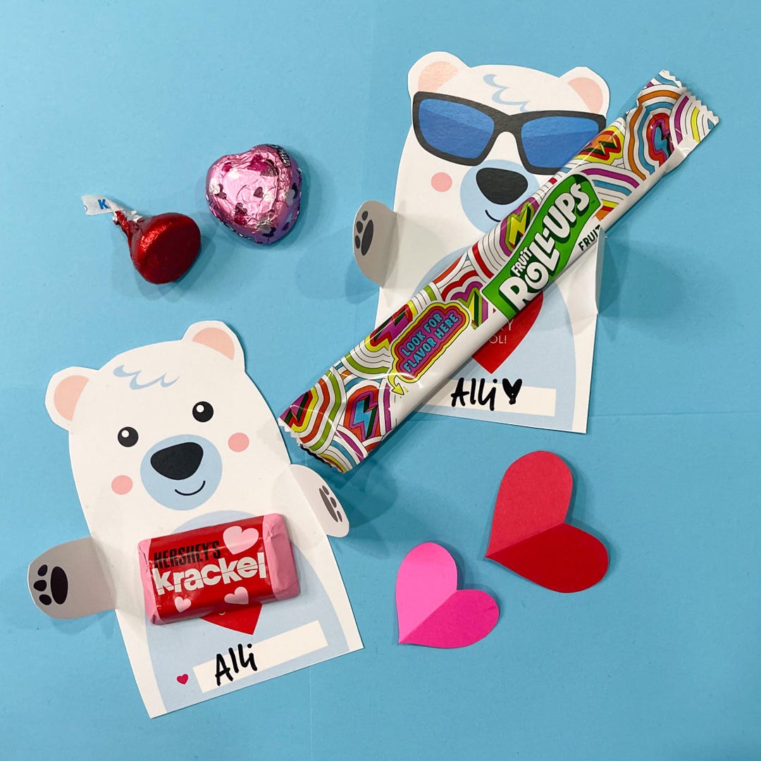 POLAR BEAR VALENTINE Hugger • Valentine Printable • Classroom Valentine ...