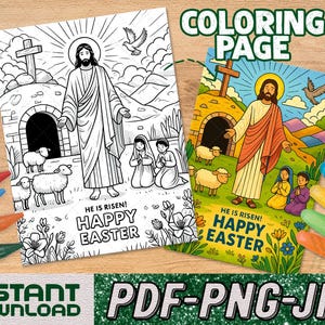 He is Risen Happy Easter Coloring Page for Kids, Bible Coloring Page ...
