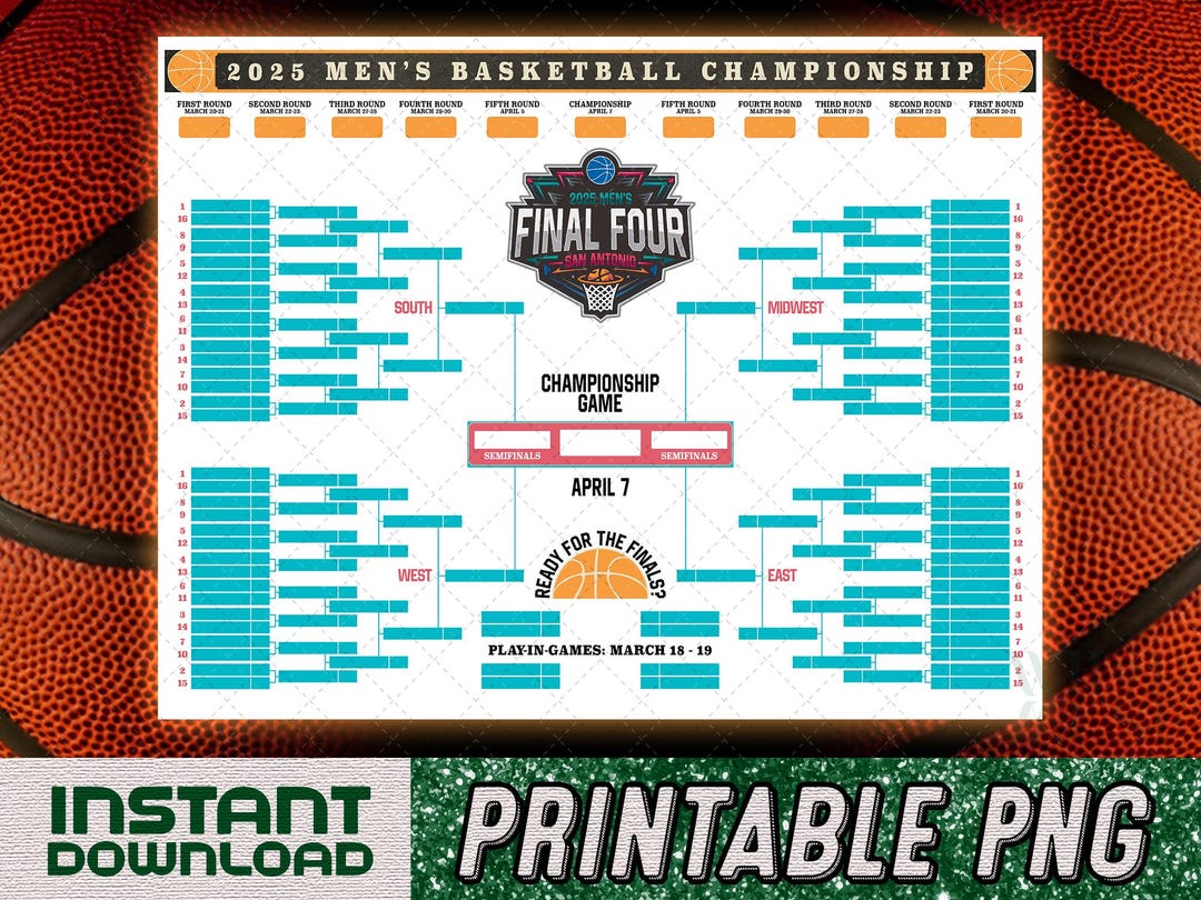 2025 Men's March Brackets PNG, Men's Basketball Championship Printable ...