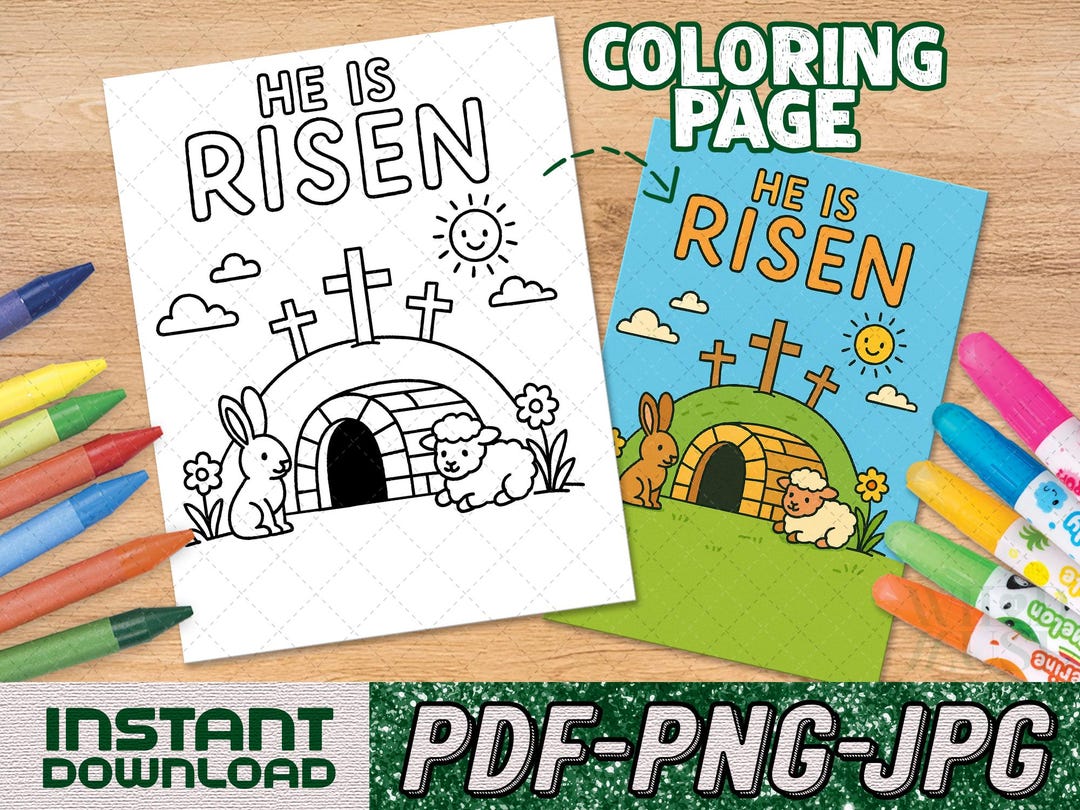He is Risen Easter Coloring Page for Kids, Bible Coloring Page ...