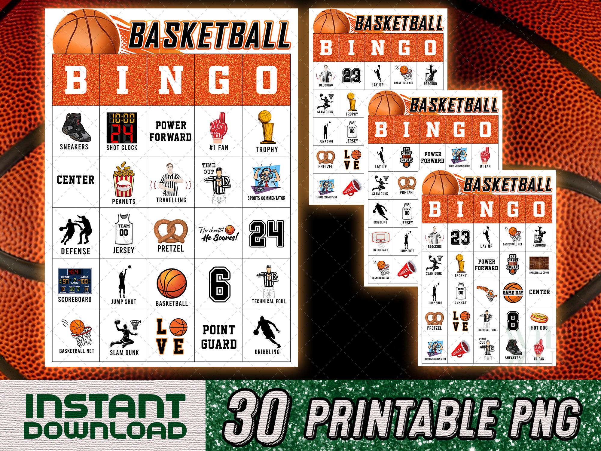 30 Basketball Bingo Game Printable Png, Sports Bingo, Party Bingo ...