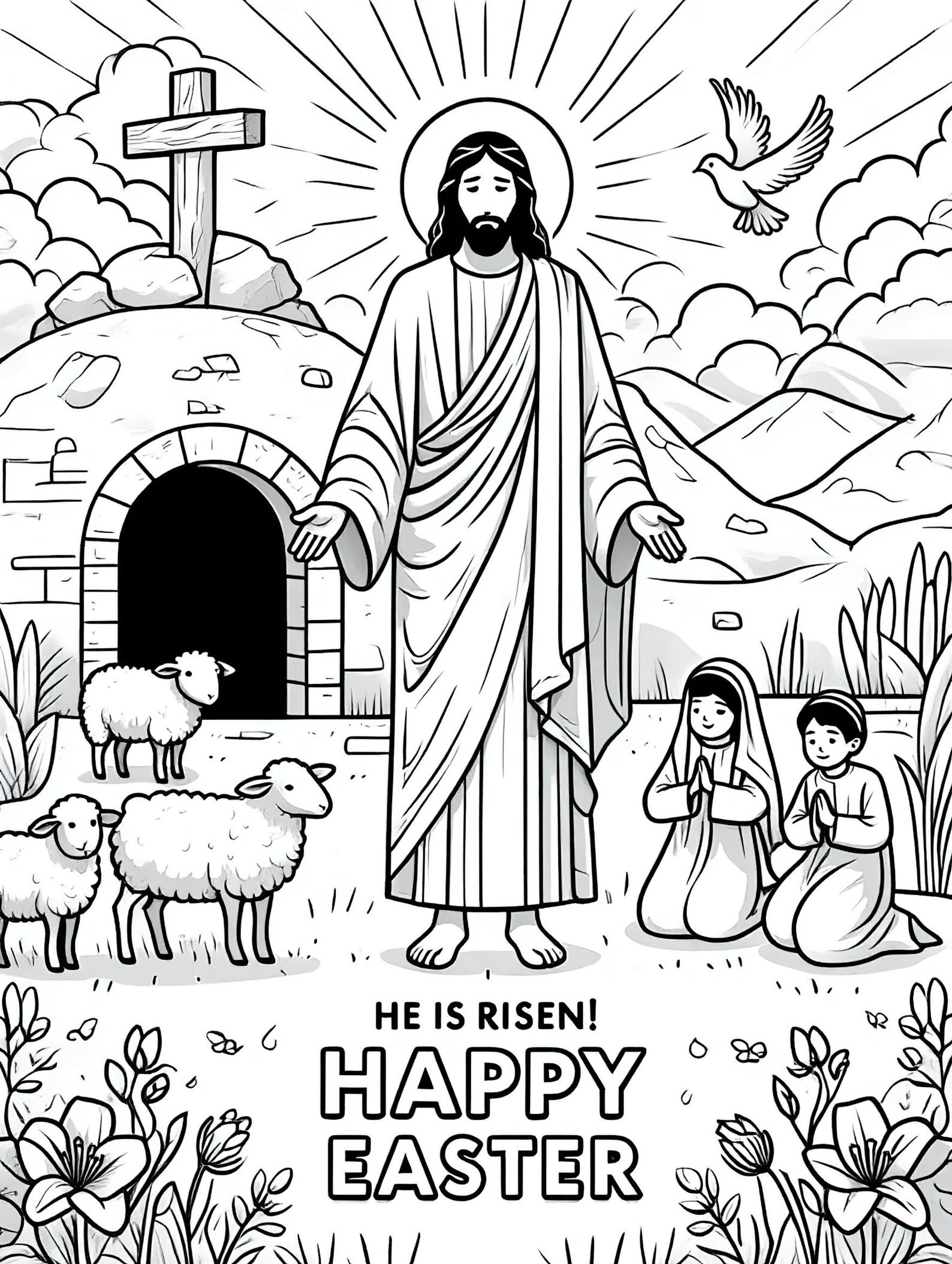 He is Risen Happy Easter Coloring Page for Kids, Bible Coloring Page ...