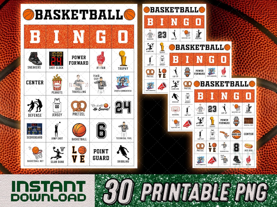 30 Basketball Bingo Game Printable Png, Sports Bingo, Party Bingo ...