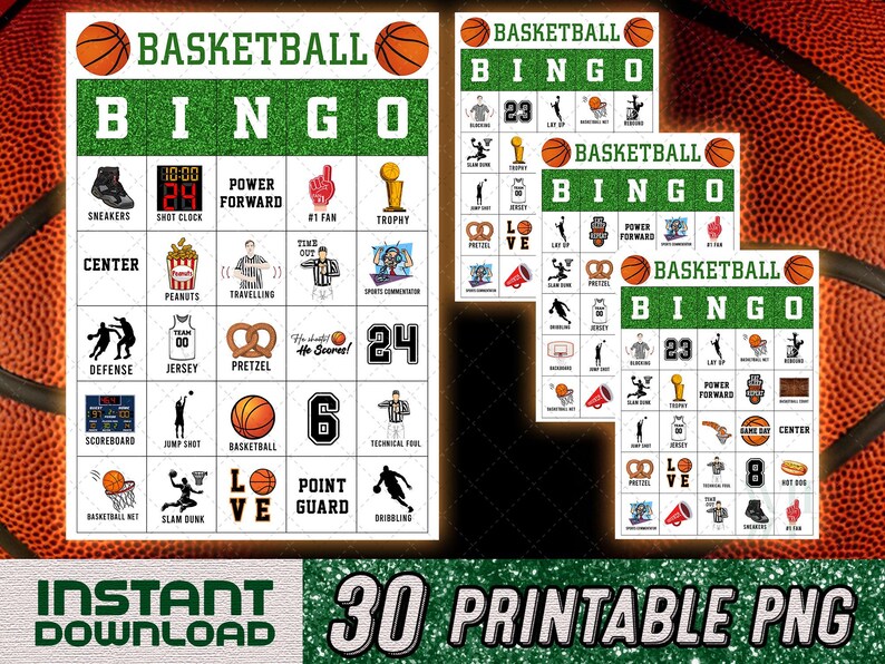 Basketball Bingo Game Printable 30 Png, Sports Bingo, Party Bingo ...