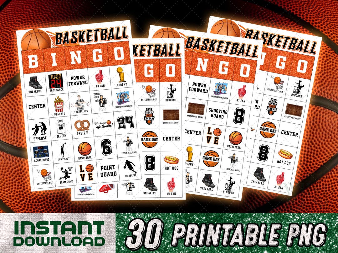 30 Basketball Bingo Game Printable Png, Sports Bingo, Party Bingo ...