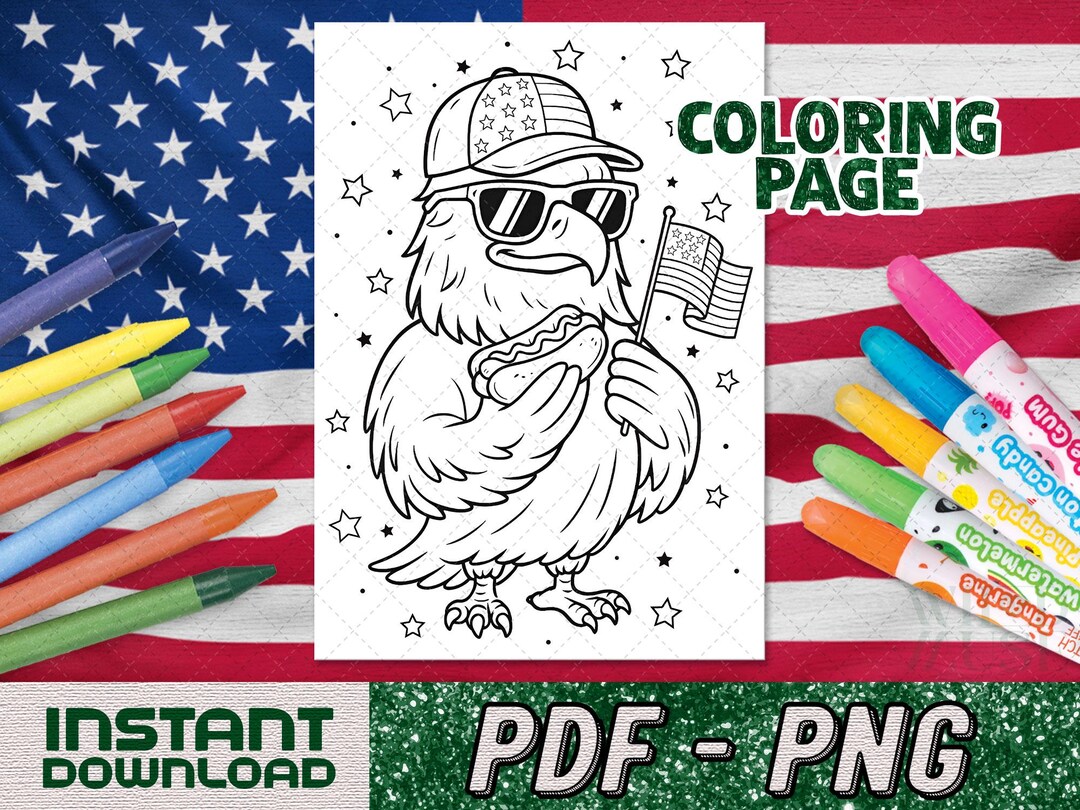 Patriotic Eagle USA Coloring Page, Independence Day Coloring, Printable ...