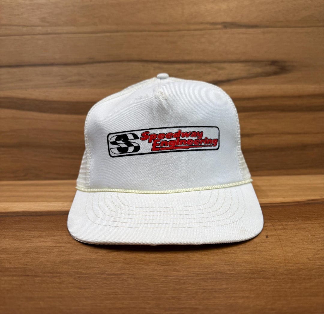 VTG Speedway Engineering Racing White Trucker Baseball Hat Snapback One ...