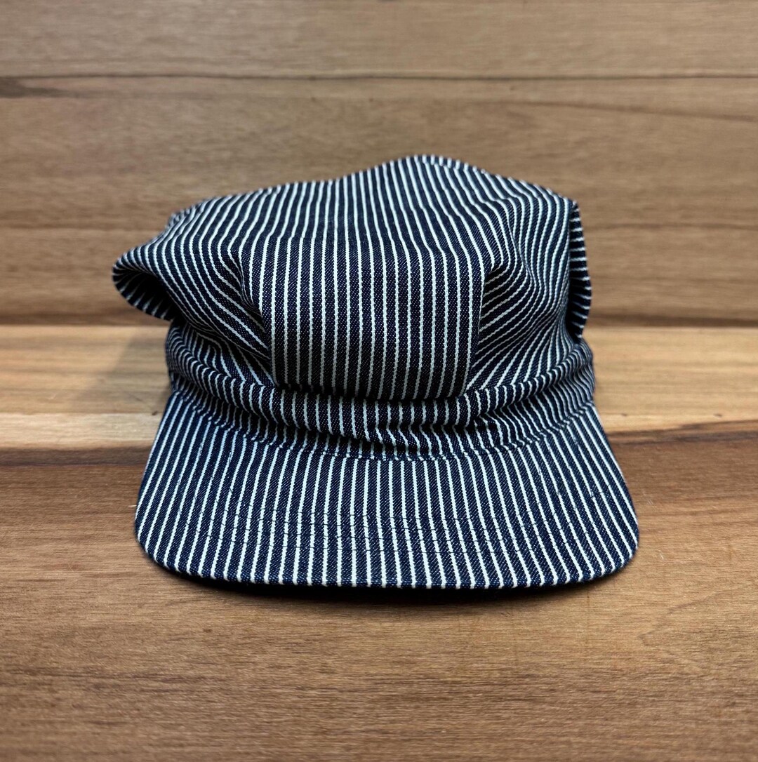 Vtg Hickory Denim Stripe Railroad Engineer Worker Hat Size 7 1/4 - 7 3/ ...