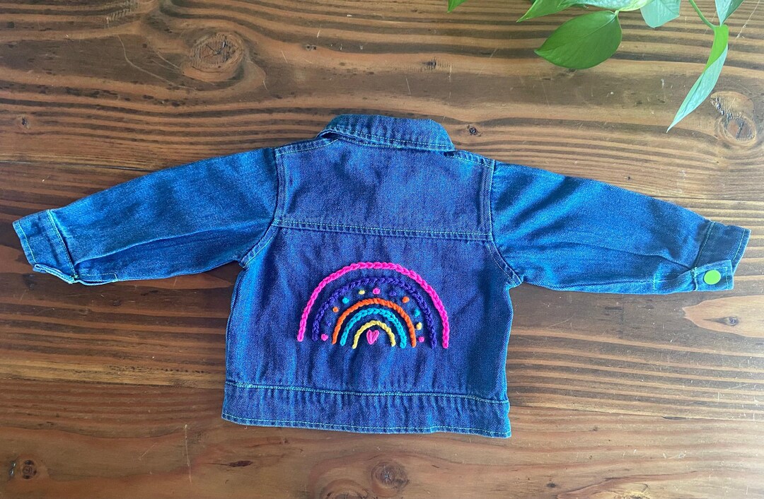 Personalized Embroidered Rainbow Denim Jacket - 9-12 Months - Etsy