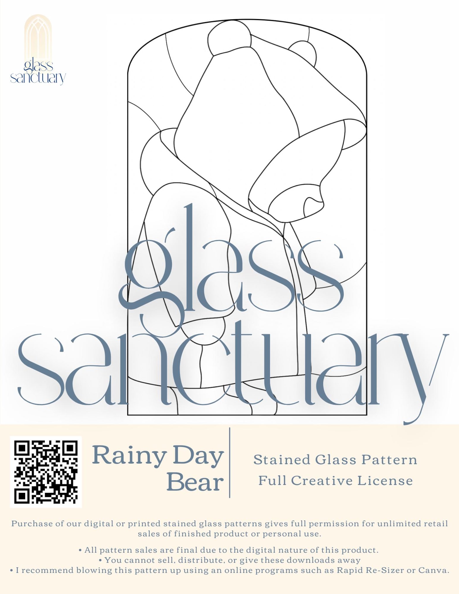 Rainy Day Bear Stained Glass Pattern - Etsy