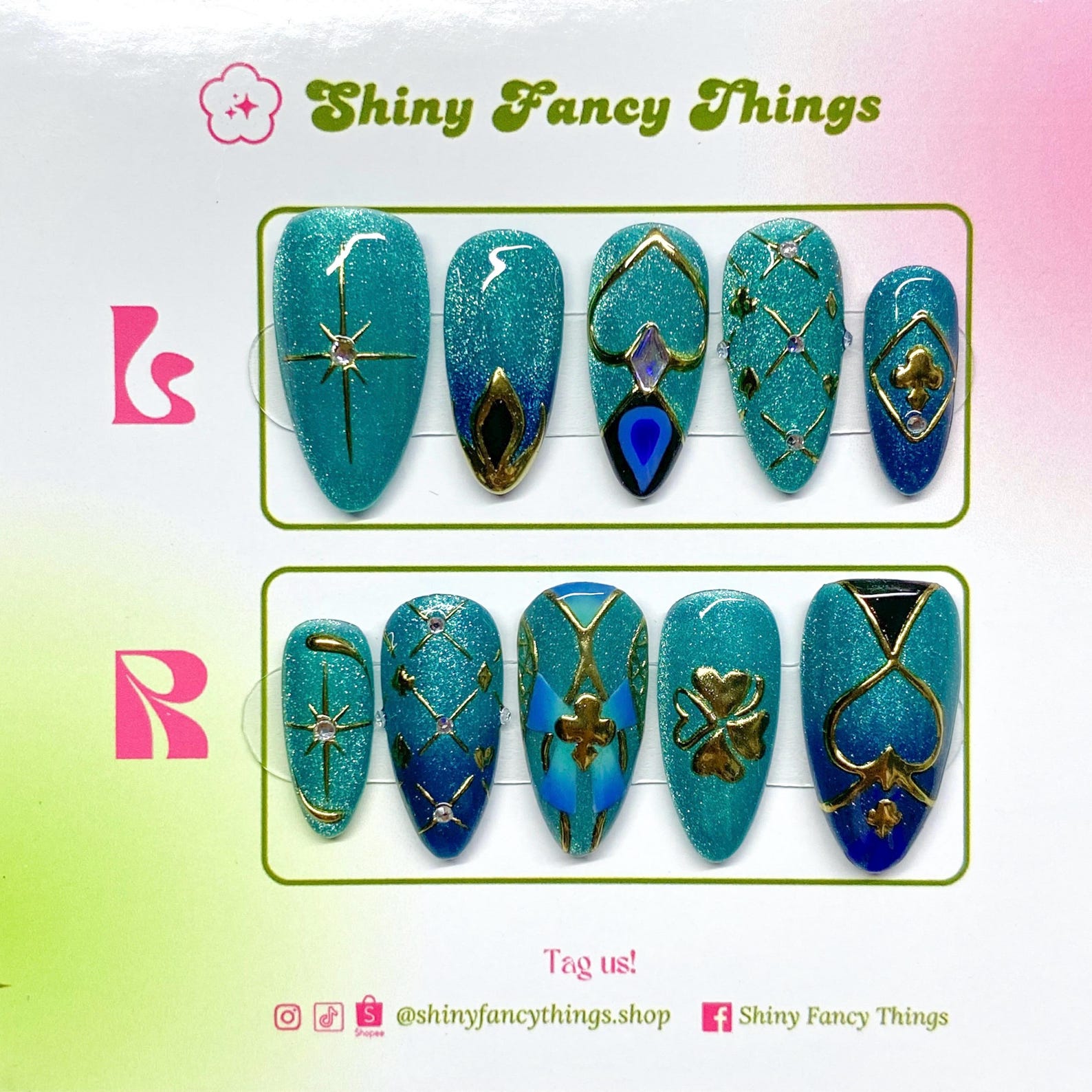 Aventurine Honkai Star Rail Press on Nails: Hand-painted Gel, Luxury ...