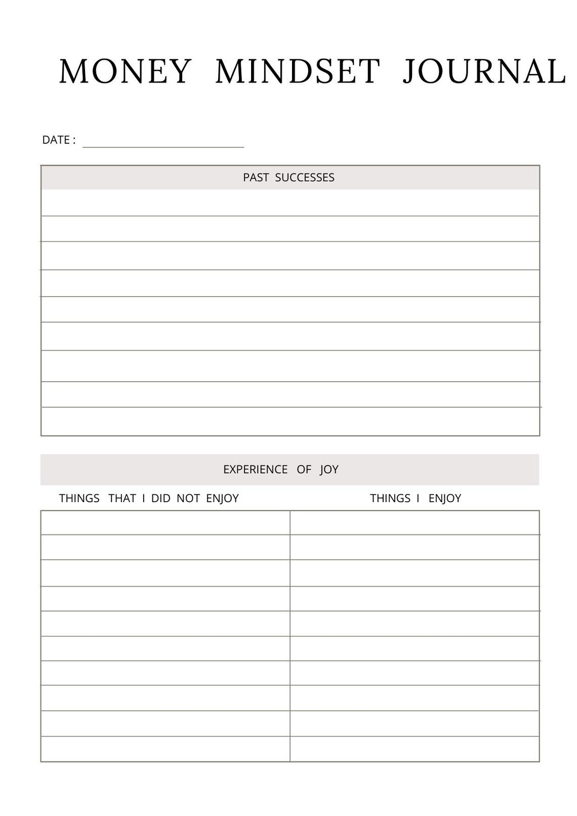 Money Mindset Journal | Printable Wealth Planner, Financial Tracker ...