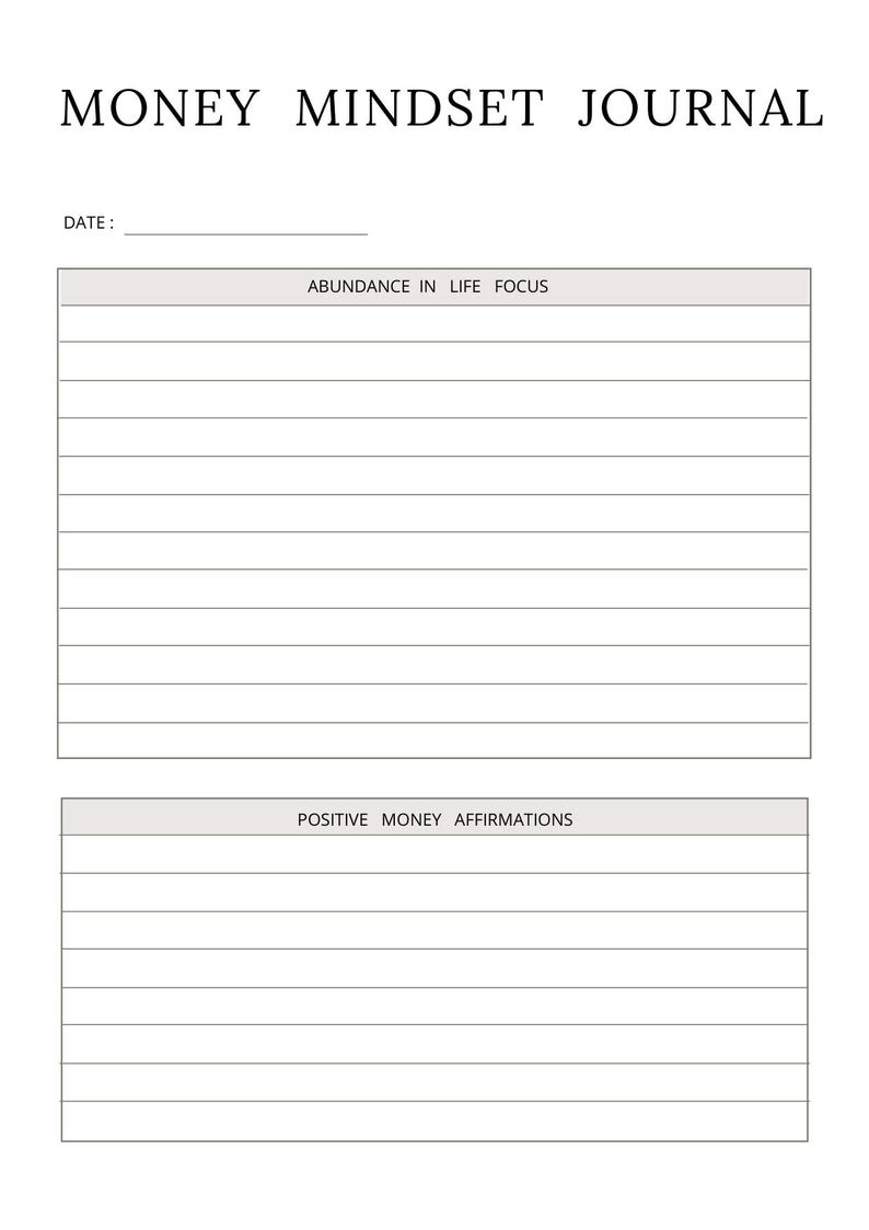 Money Mindset Journal | Printable Wealth Planner, Financial Tracker ...