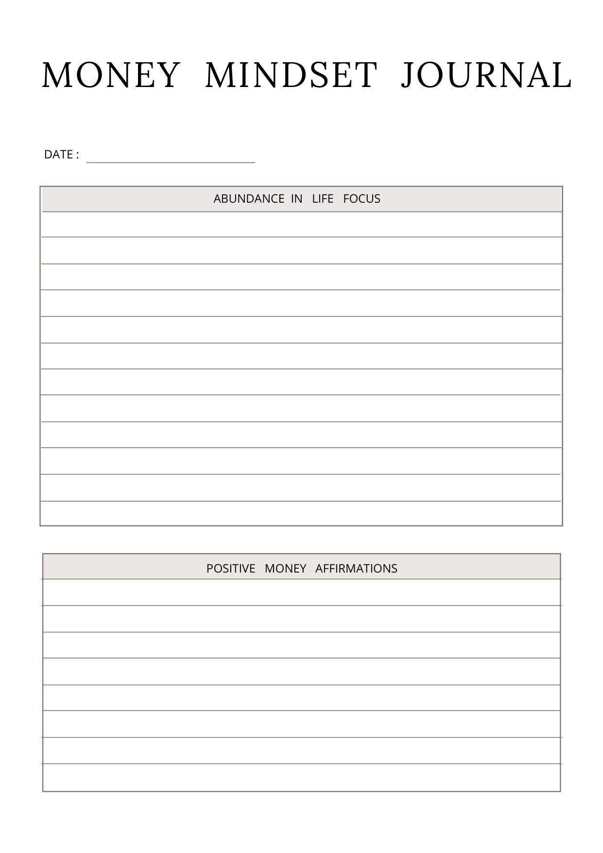 Money Mindset Journal | Printable Wealth Planner, Financial Tracker ...