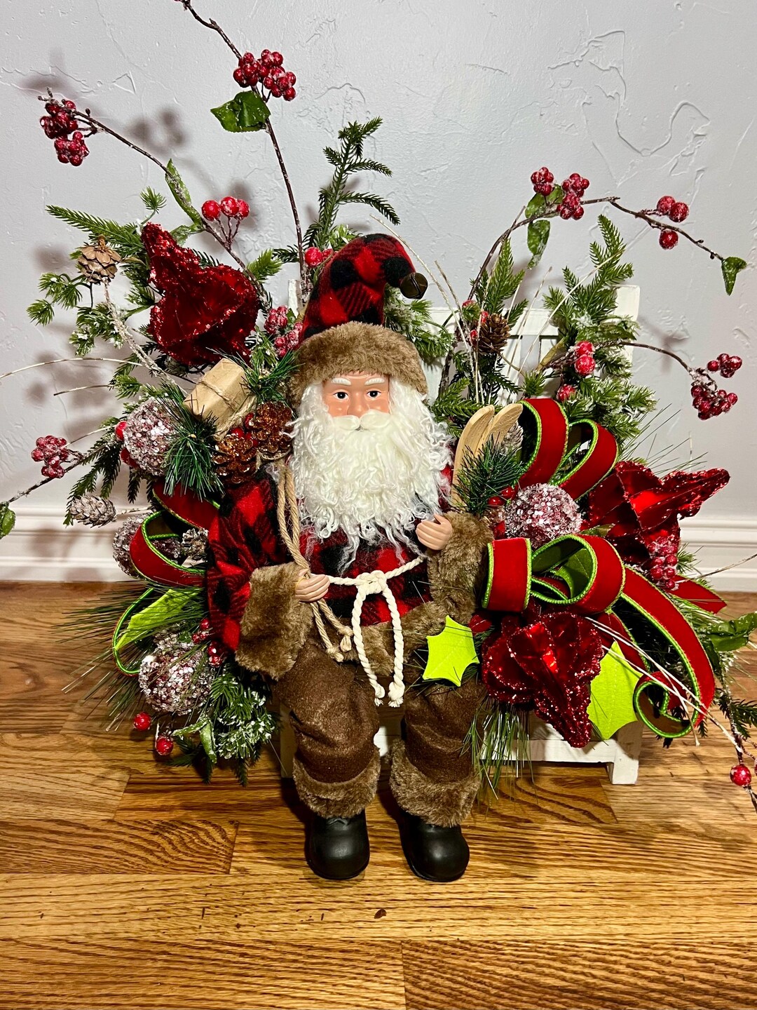 Santa Arrangement, Christmas Centerpiece, Santa Home Decor, Santa ...