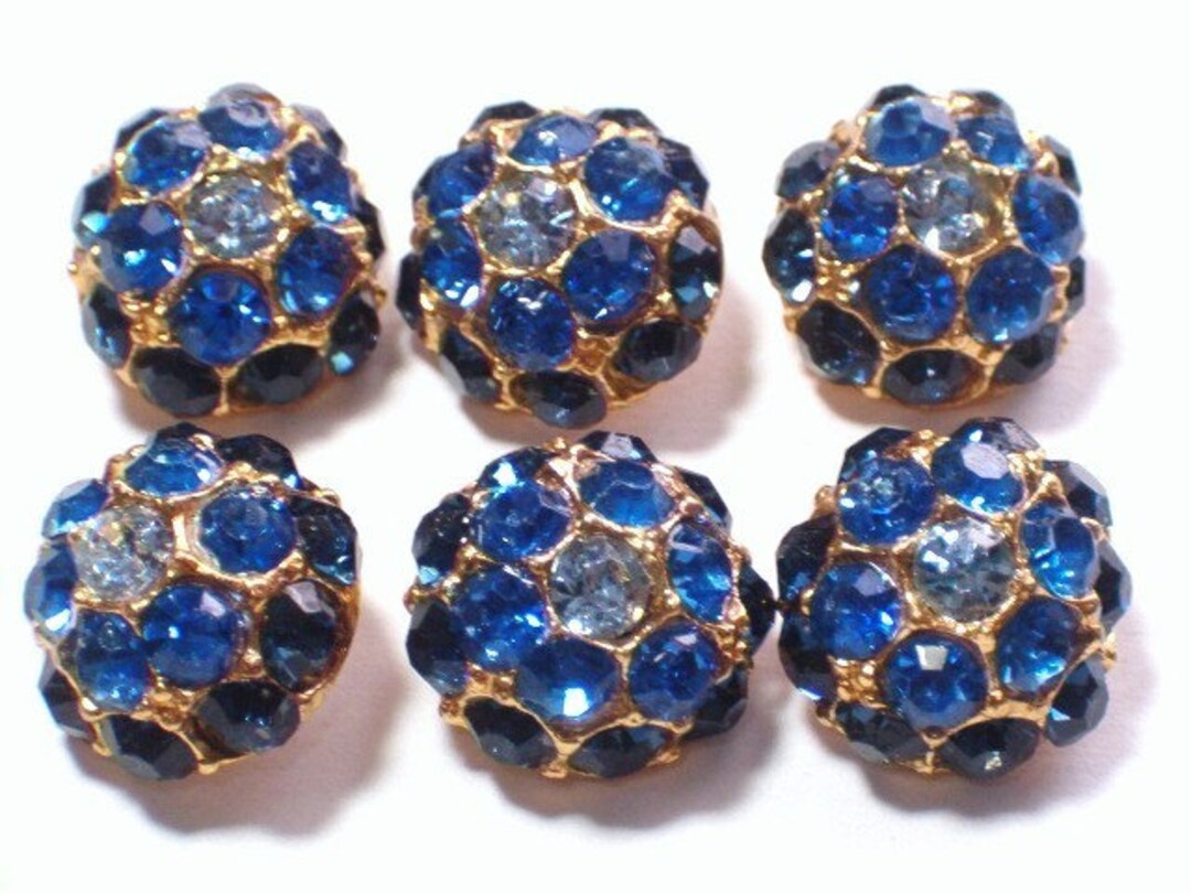 6 Spectacular Blue Vintage Rhinestone Buttons 1970's Ombre Style Blue ...