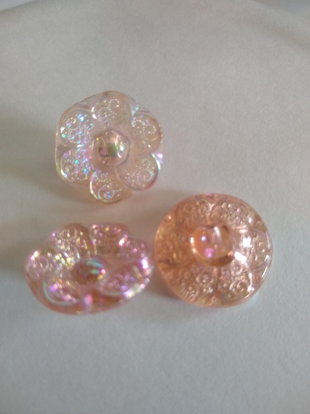 3 Beautiful Clear Pink Glass Vintage German Buttons Flowers so Much ...