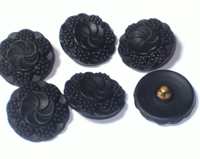 6 Beautiful Black Vintage Glass Buttons Matte Eggshell Sheen 22mm Set ...