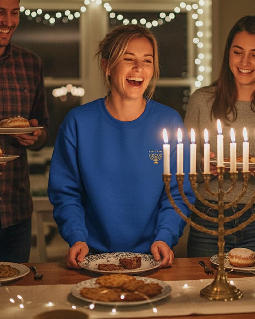 Embroidered Menorah Crewneck Sweatshirt: Hanukkah Gift, Jewish Pride - Etsy