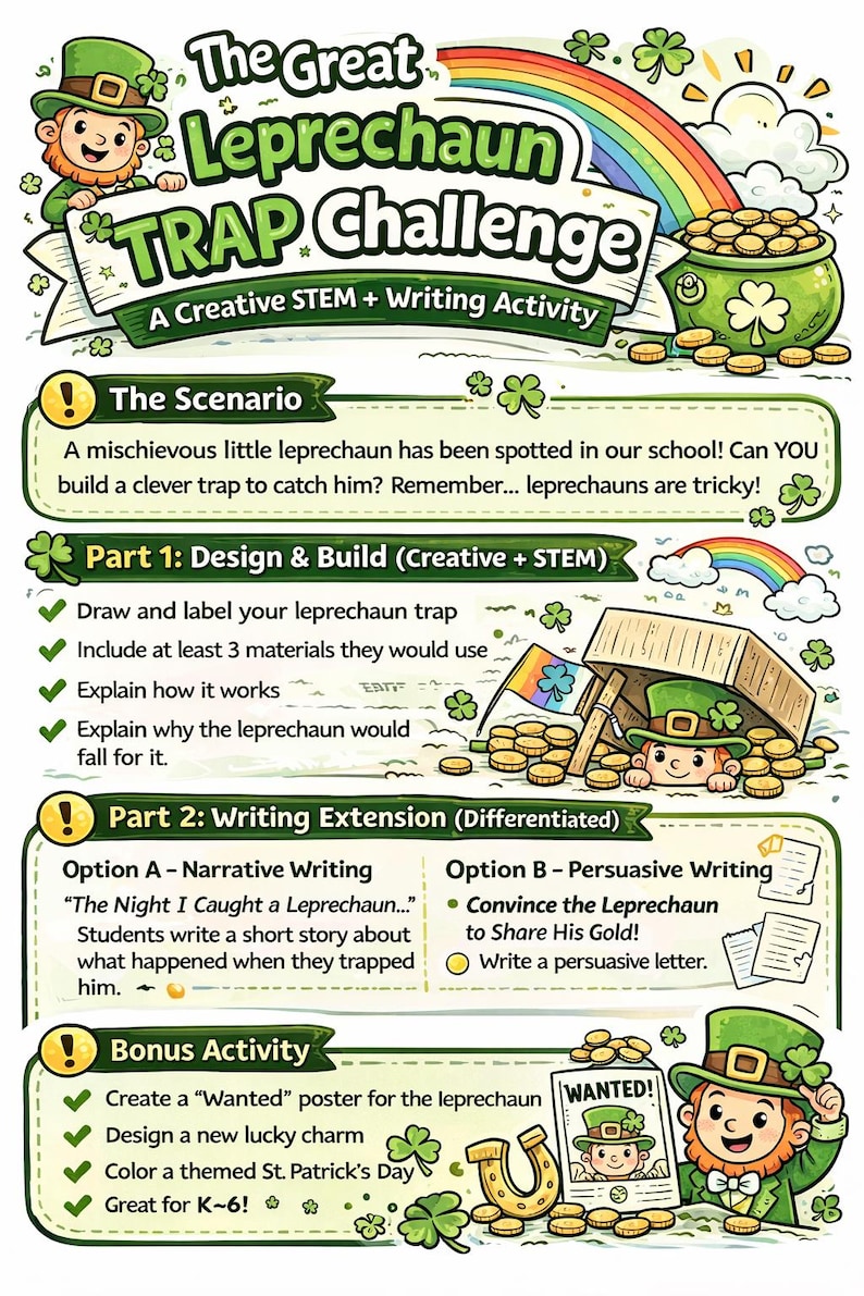 Leprechaun Trap Challenge | St. Patrick's Day STEM Writing Activity - Etsy