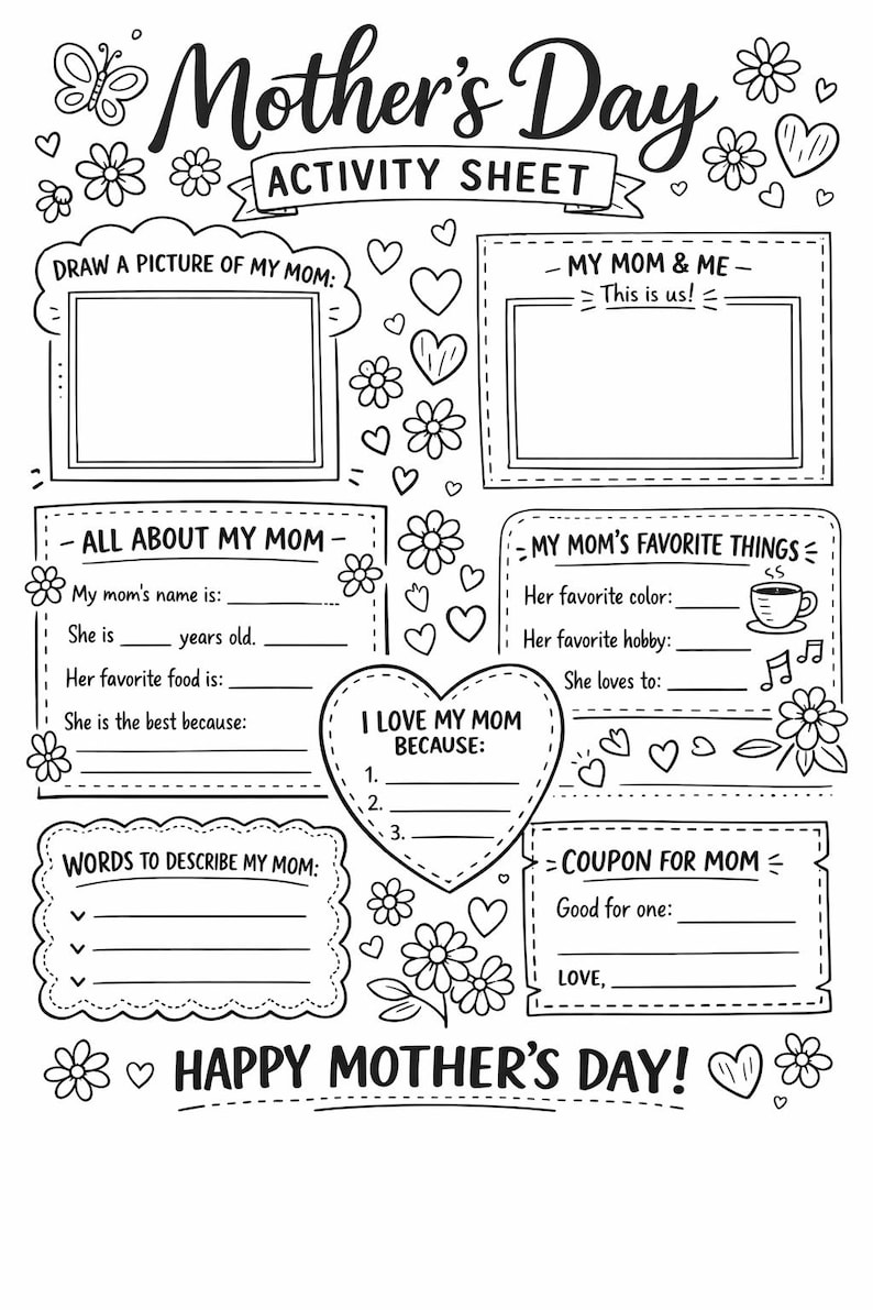 Mother’s Day Activity Sheet Printable | All About My Mom Worksheet ...