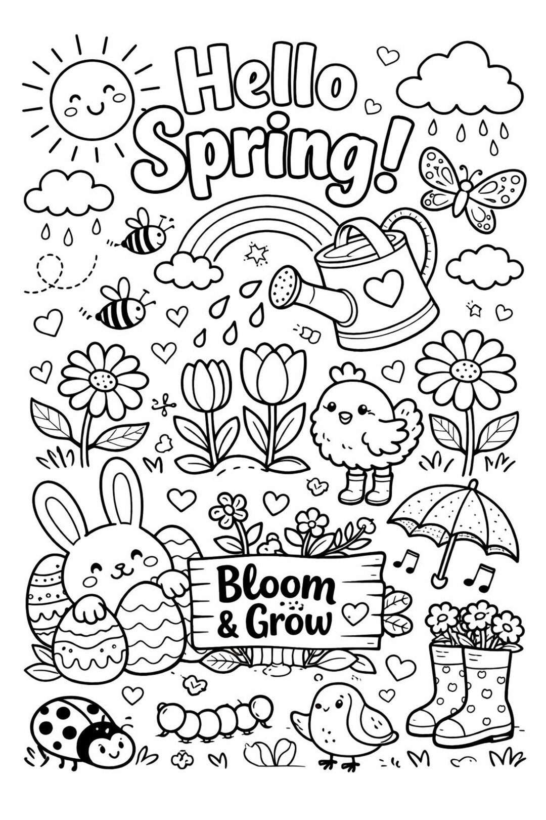 Spring Activity Bundle Printable | Kids Coloring Pages + Math Worksheet ...