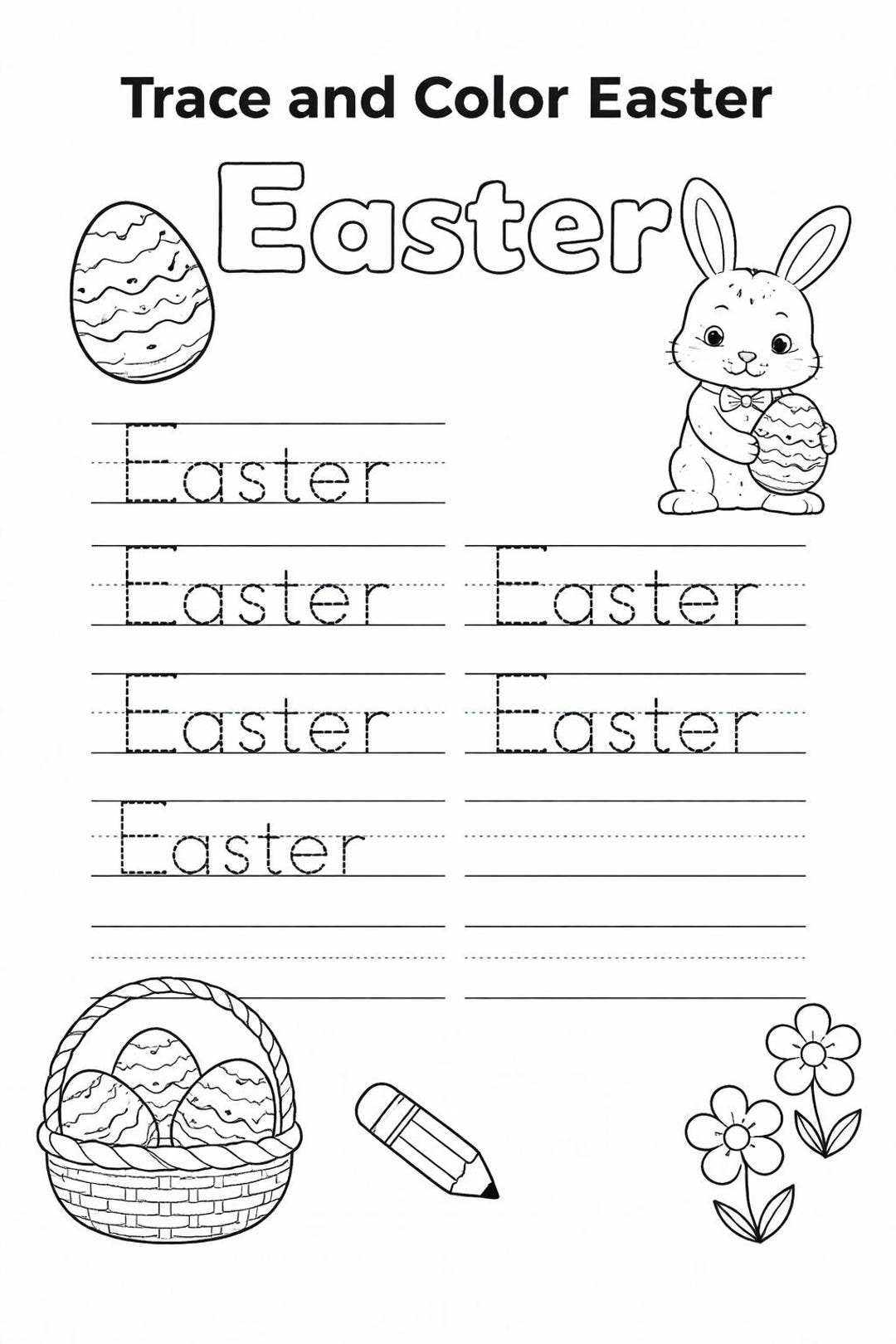 Easter Tracing Worksheet, Coloring Page, Preschool Printable ...