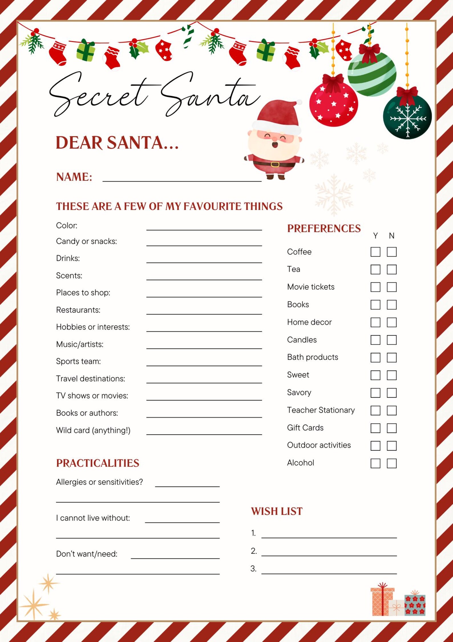 Printable Secret Santa Questionnaire for Employees - Etsy