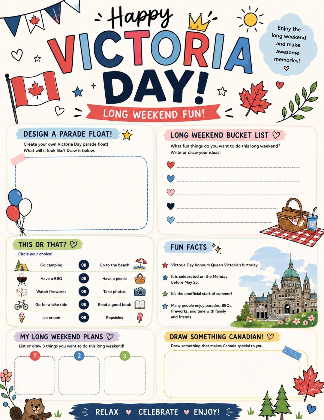 Victoria Day Printable Activity Sheet | Long Weekend Kids Activity ...