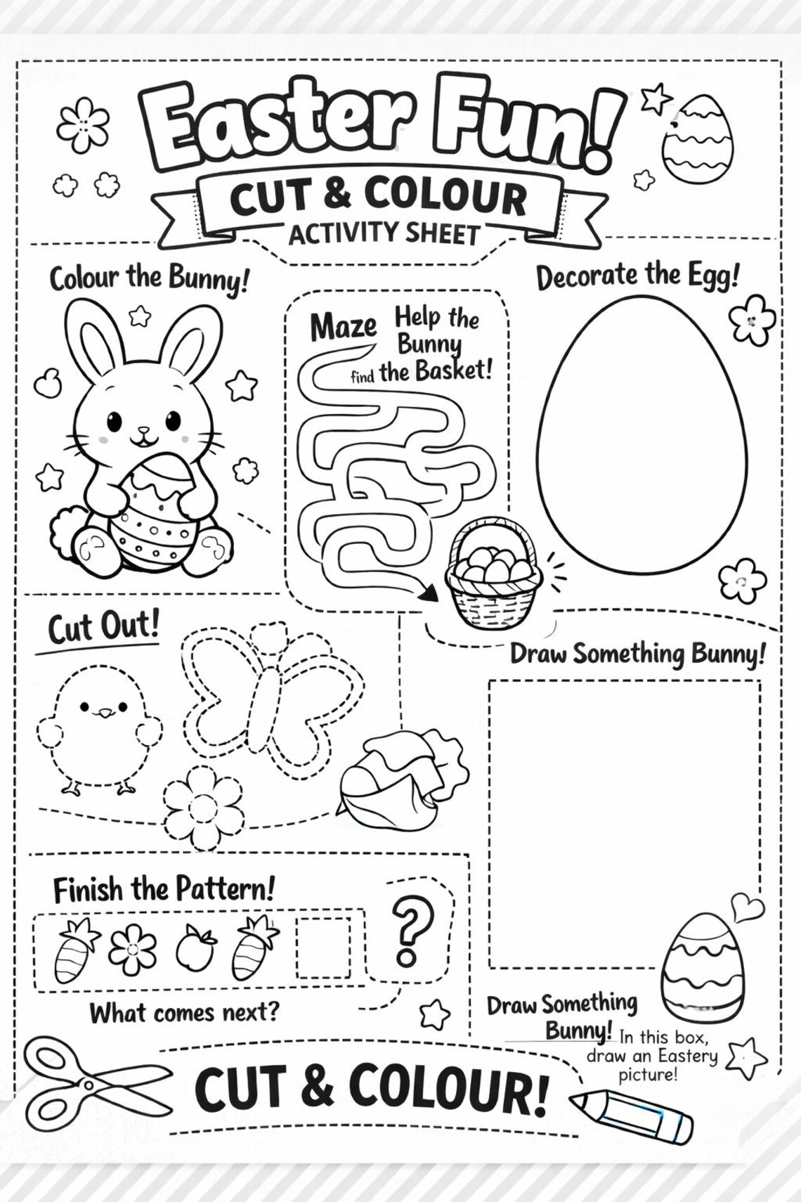 Easter Cut & Colour Activity Sheet | Bunny, Egg Decorating, Maze ...