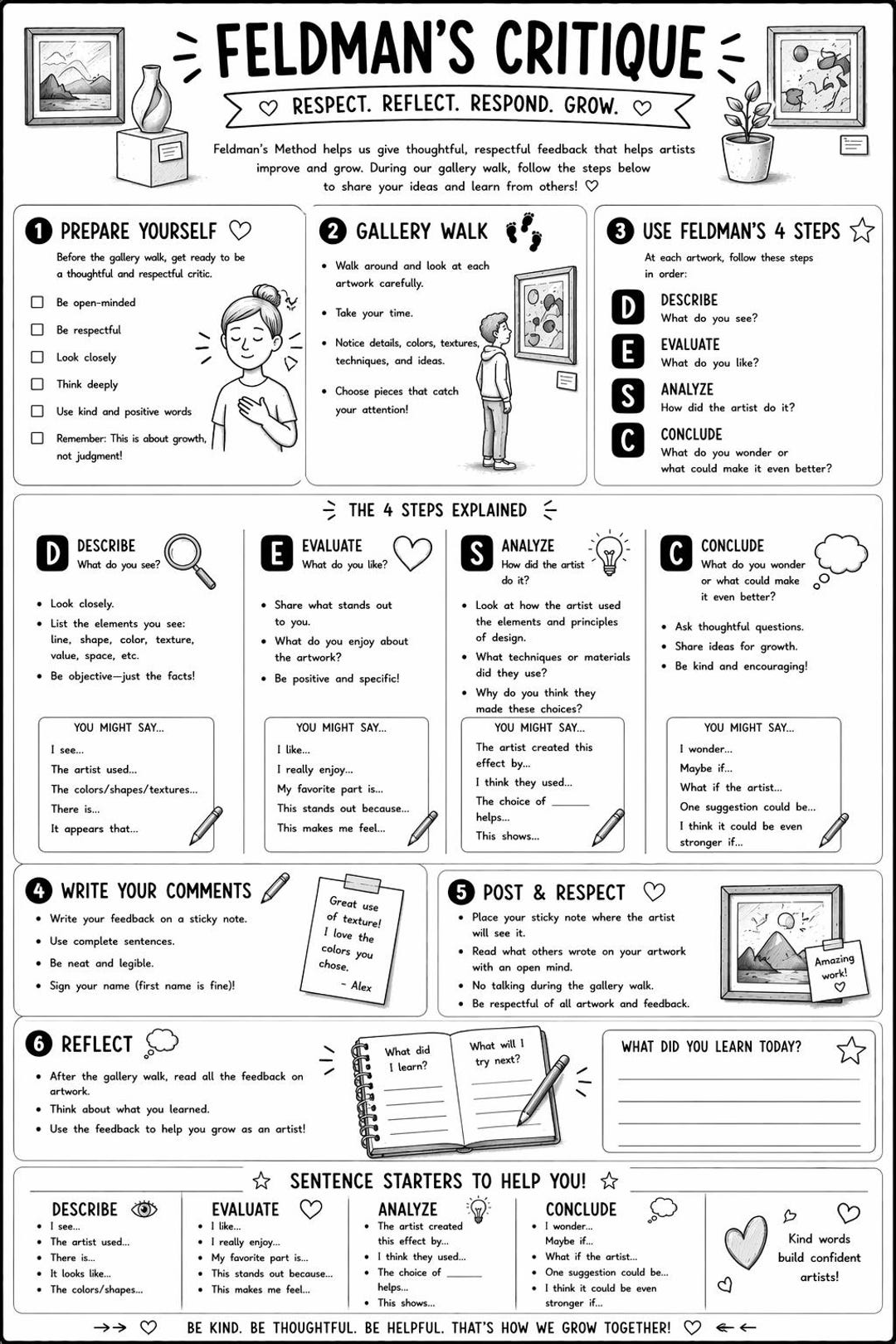 Feldman's Art Critique Worksheet-visual Handout-art Criticism Guide ...