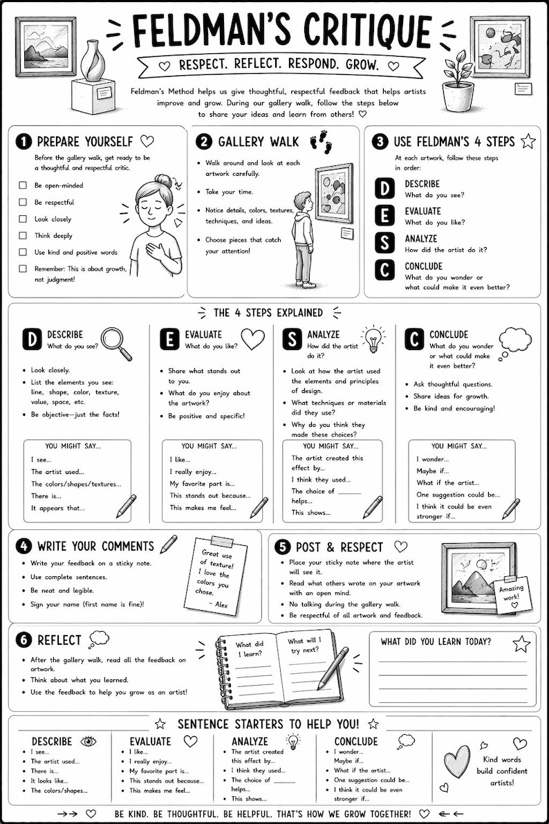 Feldman's Art Critique Worksheet-visual Handout-art Criticism Guide ...